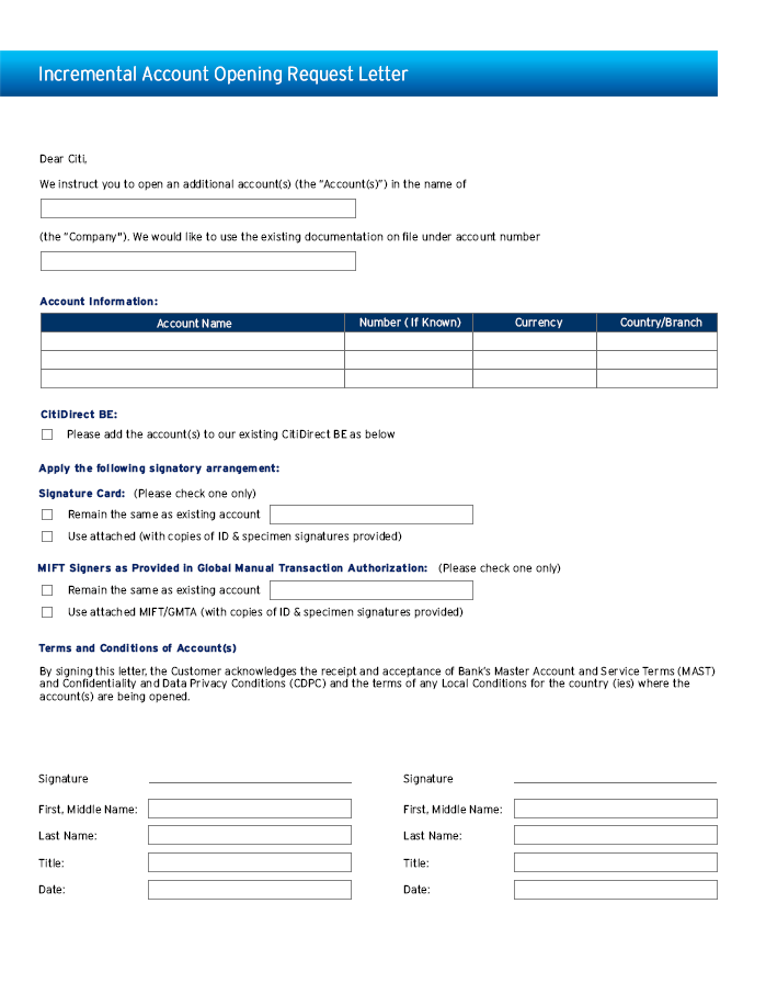 Citi Incremental Account Opening Letter | Digital Account Guide ...