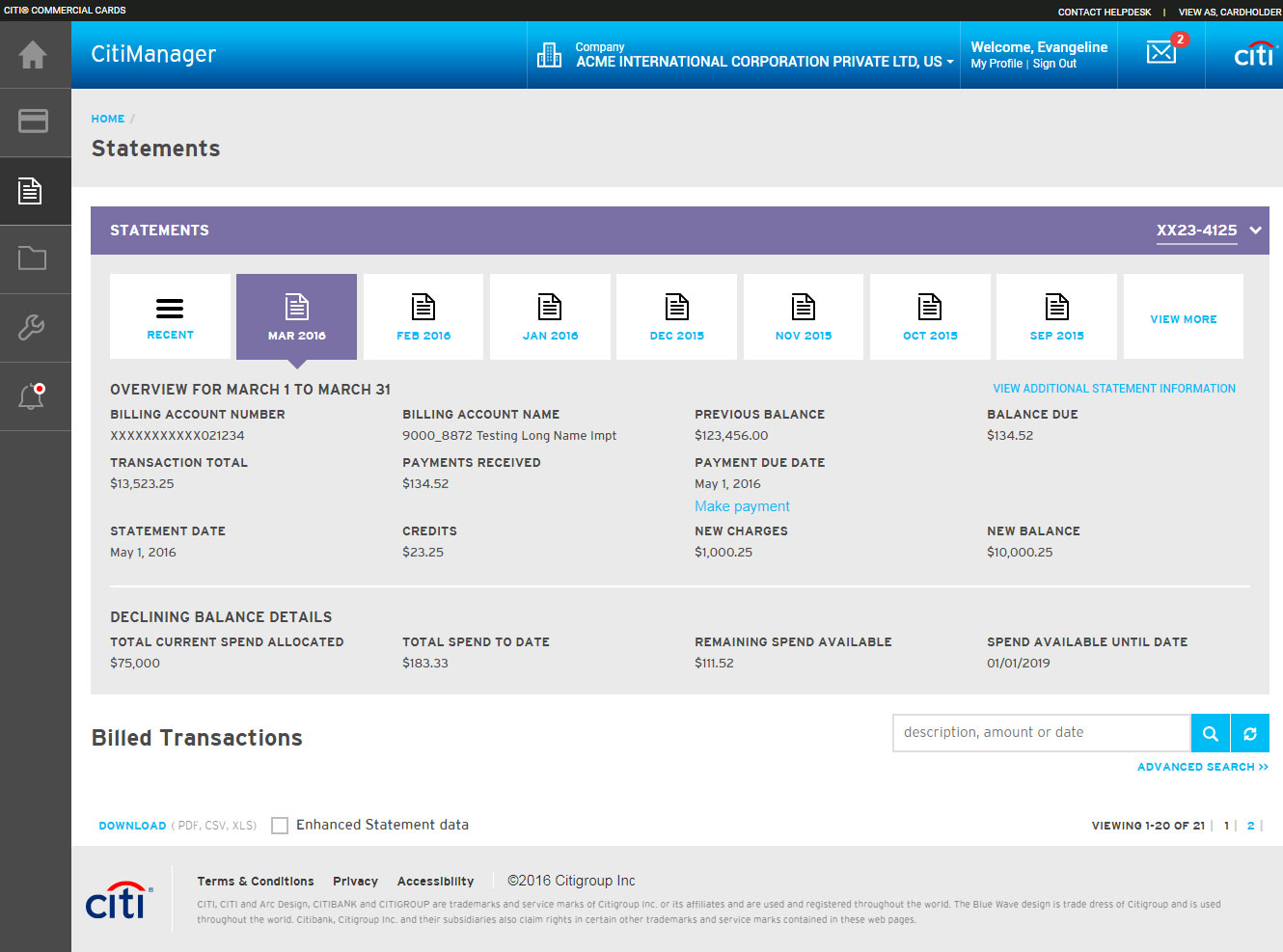 Cardholders can easily access and download their statements.